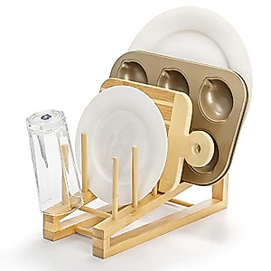 Yesland 3 Pack Wooden Dish Rack - Upgraded Bamboo Plate Bottle Drying Rack Dish Rack Stand - Kitchen Storage Cabinet Organizer for Pot Lid Dish Cup Cutting Board Bowl Water Bottles - Patent Pending