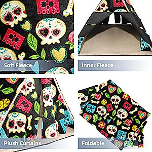 RATGDN Small Pet Hideout Dia De Muertos Sugar Skull Hamster House Guinea Pig Playhouse for Dwarf Rabbits Hedgehogs Chinchillas