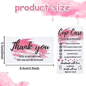 ‎PLIGREAT Tumbler Cup Cards, Double Sided Tumbler Care Instructions Cards Cups Care Cards Pink Thank You Card Customer Direction Cards for Mugs Online Shop Owner Gift Package Insert Card (120 Pack)