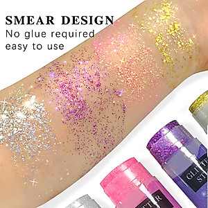 HOSAILY Gold Body Glitter Stick, Mermaid Sequins Face Glitter Gel, Holographic Chunky Glitter Face Paint for Singer Concerts Music Festival Rave Hair Accessories Sparkling Glitter Makeup for Women 01#