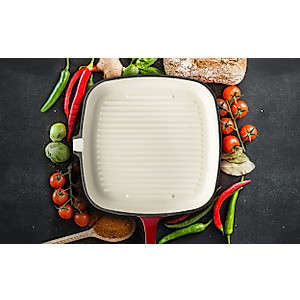 Eternal Living Enameled Cast Iron Skillet Fry Pan 9.5", Red