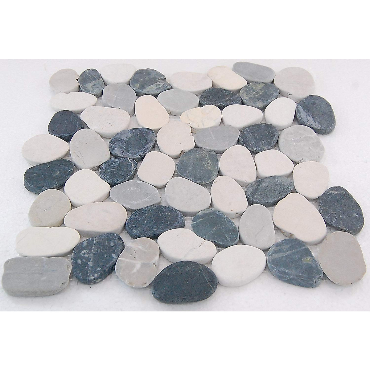 Interlocking Pebble Floor Tiles (1-Sheet) Kitchen, Bathroom,Deck and Patio Flooring | Indoor and Outdoor Use | Natural White Grey Black Stones Tile | Quick and Easy Grout Installation
