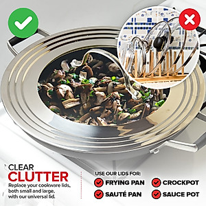 Modern Innovations Universal Lid with Tempered Glass Top for Pots & Pans, Fits 8.25, 9, 10, 11, and 12 Inch Cookware - Large Replacement Frying Pan Cover, Cast Iron Skillet Lids - Stainless Steel