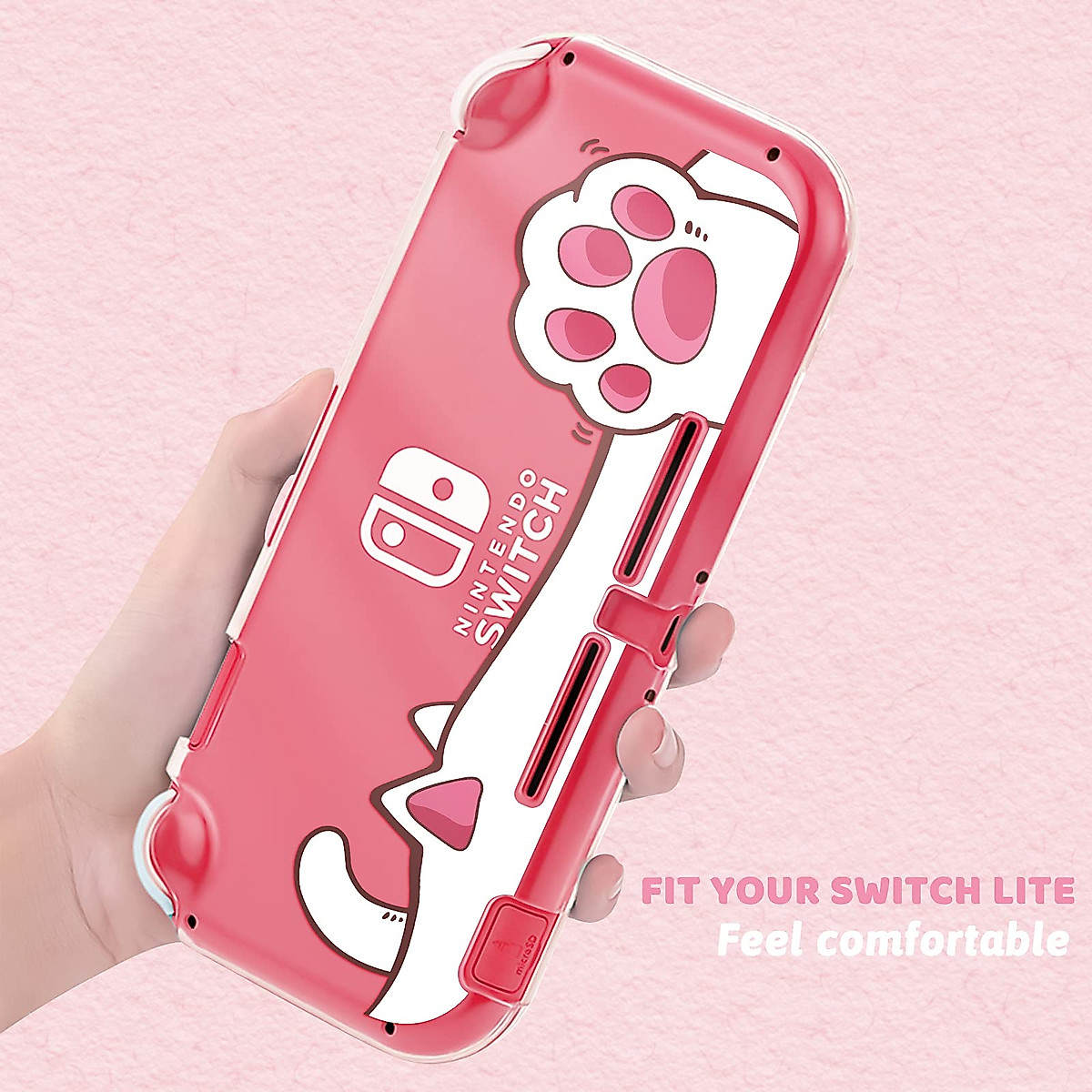 DLseego Protective Case for Switch Lite, Hard PC Clear Anti-Shock Split Cover with Cat-Pad Pattern