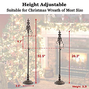 Wreath Stands for Display, Metal Wreath Holder Stand, Standing Wreath Hanger Stand with Study Wrought Iron Base, Adjustable Tabletop Display Stand for Christmas and New Year Wreath, Wedding Party Decor