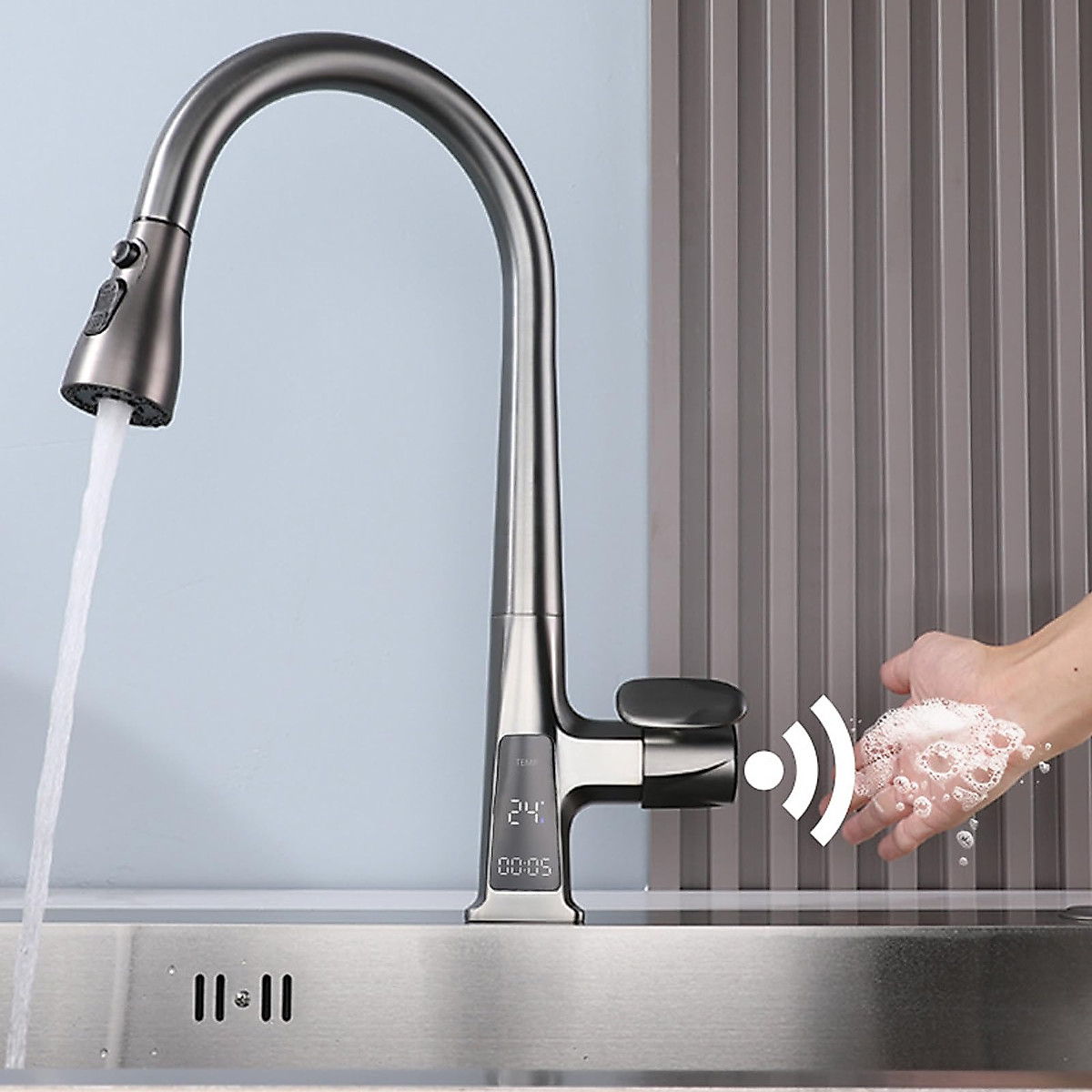 Ksunun Touchless Kitchen Faucet with Pull Down Sprayer, Kitchen Sink Faucet, Pull-Down Sprayer Kitchen Faucets with Temperature Display, Kitchen Sink Faucets, Pull Down Faucet for Kitchen Sink