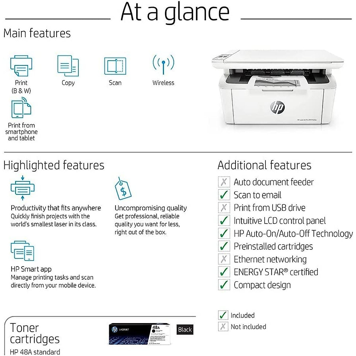 HP Laserjet Pro MFP M29W All-in-One Wireless Monochrome Laser Printer, White - Print Scan Copy - 1.0" Icon LCD Display, 19 ppm, 600 x 600 dpi, 8.5 x 11.69, Hi-Speed USB, Cbmou External Webcam