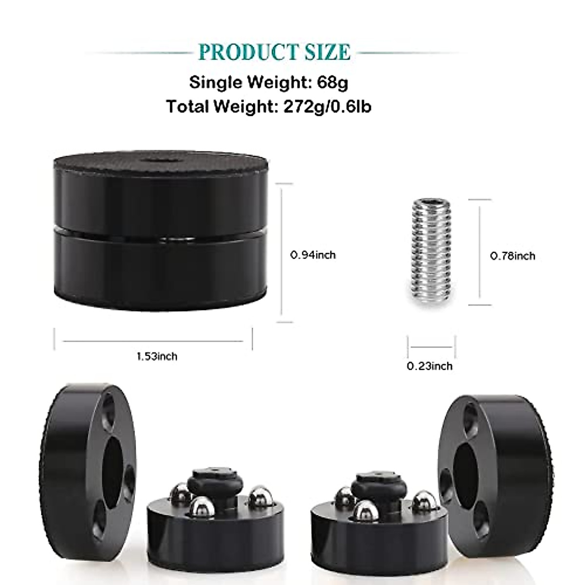 Audiocrast 4PCs HiFi Speaker Isolation Feet Shock Absorber Pads IF4023B Black Stand Feet 40×23mm Aluminum Vibration Dampener with Balls for Audio Speaker Subwoofer CD DVD Amplifier Turntable DAC