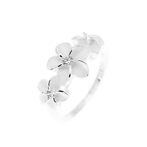 Arthur's Jewelry Sterling silver 925 3 Hawaiian plumeria flower ring clear cz size 8