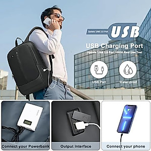 Business Backpack for Men, Slim Laptop Backpack Waterproof 17 inch, Lightweight Compact Computer Backpack with USB Charging, Thin Backpack Sleek for Travel Work Office and College - Black