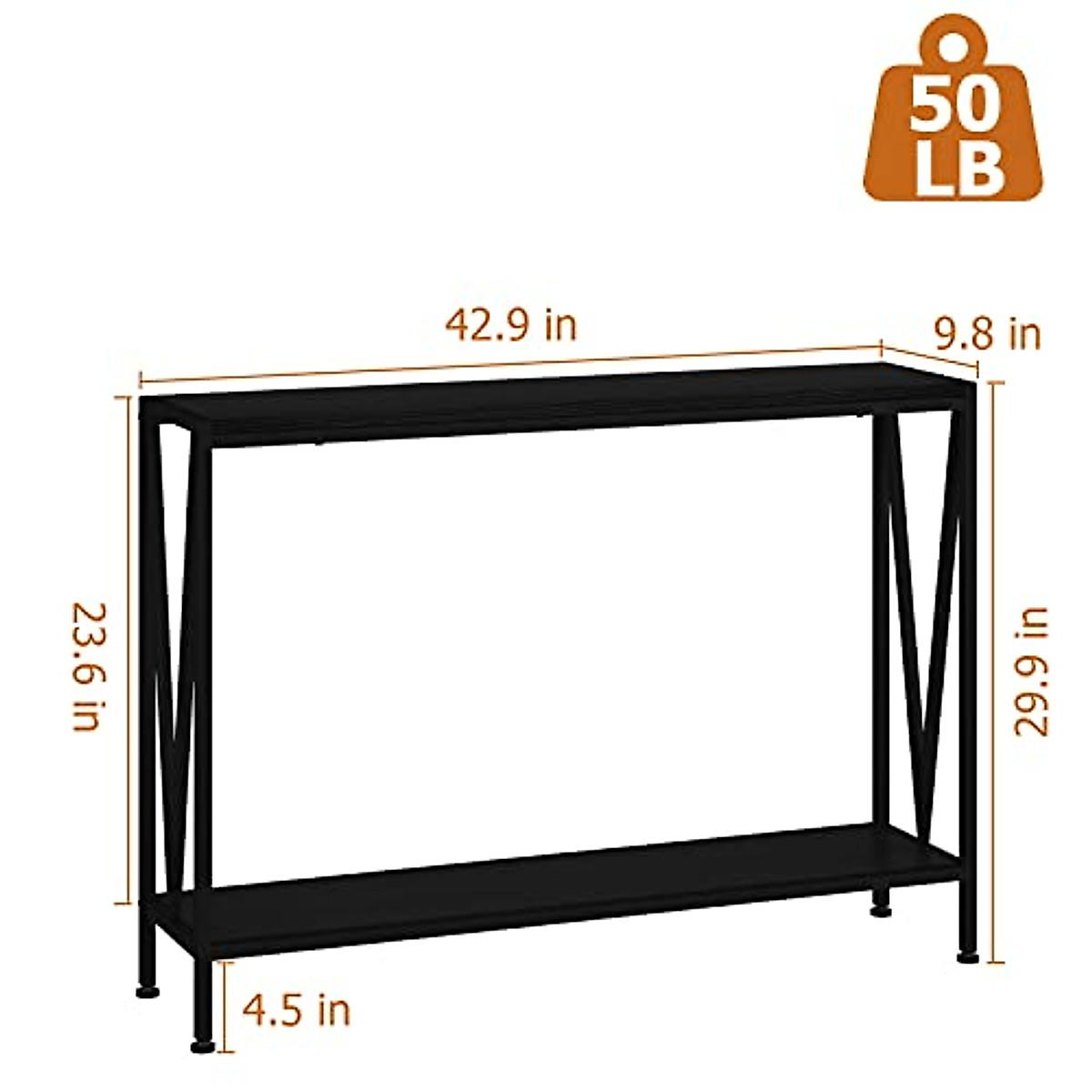 Alkmaar Black Narrow Console Table with Storage, 42.9" 2-Tier Sofa Table for Entryway, Living Room, Hallway, Foyer, Corridor, Office