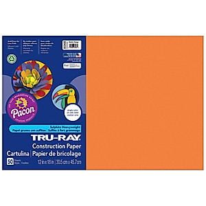Tru-Ray® Construction Paper, Electric Orange, 12" x 18", 50 Sheets Per Pack, 3 Packs