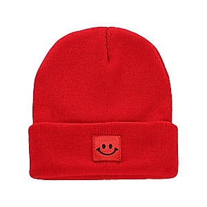 Doovid Baby Beanie Hats Smile Face Knit Winter Hats for Toddler Boys and Girls Warm Beanie Baby Red