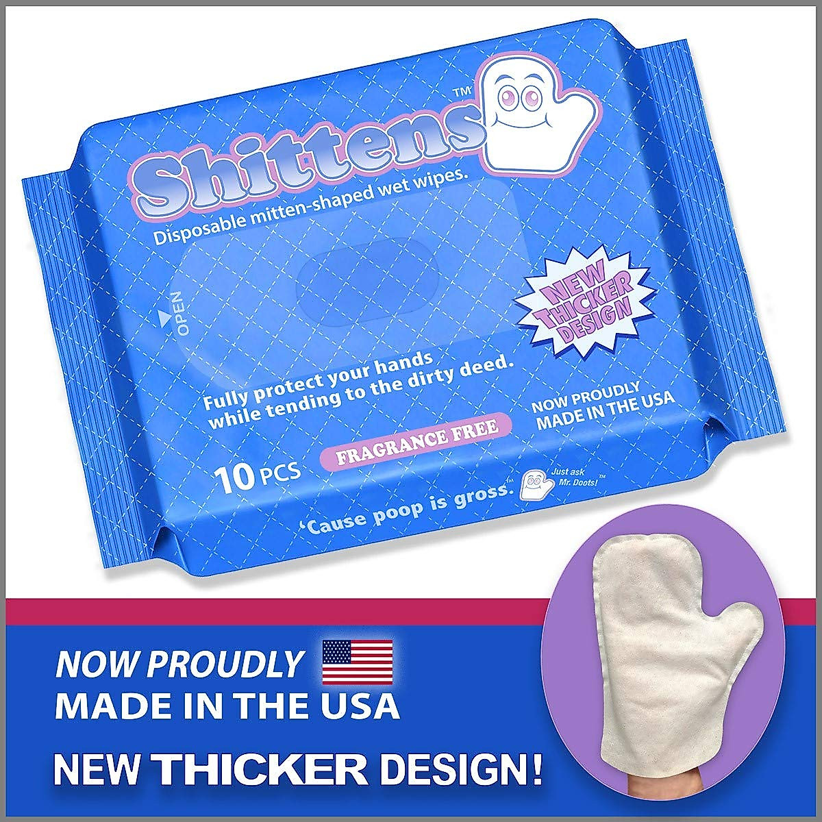 Shittens Disposable Mitten-Shaped Wet Wipes, 10 Count…