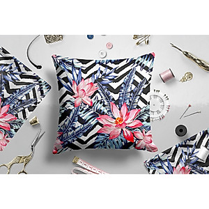 iiRov Summer Design Ink-Fuzed Decorative Throw Pillow - Vivid Tropical Chevron Floral v1