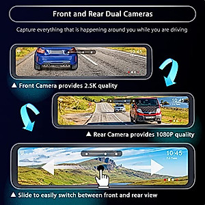 NexiGo D80 2.5K Mirror Dash Cam Front and Rear with Sony IMX335 STARVIS Sensor, 12 Inch Full Touch Screen, Super Night Vision, Emergency Recording, Waterproof Rearview Camera, Parking Assistance