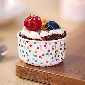Cabilock 100Pcs Paper Ice Cream Cups Disposable Dessert Bowls with Dots Paper Cake Baking Cup Party Supplies