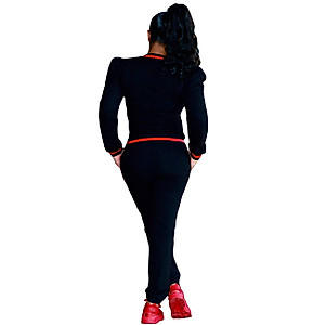 Casual Long Sleeve Zip Up Jacket and Pants Sweatsuits Tracksuits 2 Pieces outfits for Ladies,Black,Tag XL/US(12-14)