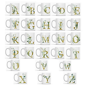 Alpha/T Graphic Letter T Coffee Mug - Alphabet Letter Monogram T - Gold Shimmer Any Letter Floral Alphabet Tea Coffee Hot Chocolate Cup For Her Birthday Christmas Mothers Day Coffee Mug 11oz