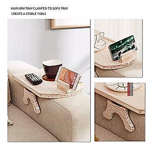 calormoss Sofa Arm Tray with 360°Rotating Phone Holder, Clip on Sofa Armrest Side Tray Table, Wood Tray Table for Couch, Armrest Tray 14" X 9", Rustic White