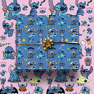 EYQQM Wrapping Paper 2 Roll 17" x 118" Gift Wrapping Paper Durable Mini Roll Surprises Gift Wrap Pack for Kids Birthday, Party Storage Festive Decoration (Pink & Blue)