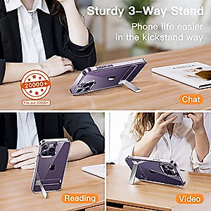 JETech Kickstand Case for iPhone 14 Pro Max 6.7-Inch (NOT for iPhone 14 Pro 6.1-Inch), Support Wireless Charging, Slim Shockproof Bumper Phone Cover, 3-Way Metal Stand (Clear)