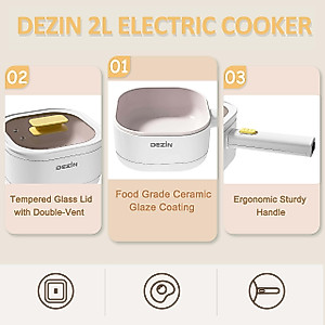 Dezin Electric Hot Pot, 2L Non-Stick Ceramic Coating Ramen Cooker, Multifunction Hot Pot for Ramen, Soup & Oatmeal, Portable Pot with Power Control for Dorm, Office, Travel (Silicone Spatula Included)