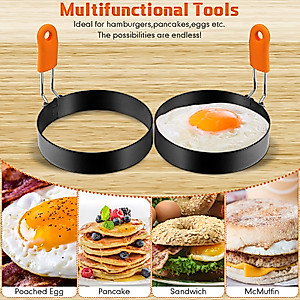 6 Pcs Professional Pancake Ring Set Stainless Steel Fried Egg Ring Griddle Pancake Shapers with Orange Silicone Handle for Breakfast Omelette Sandwich(4 Inch, 6 Inch, 8 Inch)