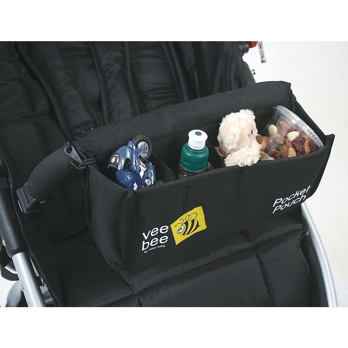 Valco Baby Universal Pocket Pouch Snack Tray – 3 Compartments, Mesh Rear Pouches, Fits Most Single & Twin Strollers, Compatible with All Valco Models