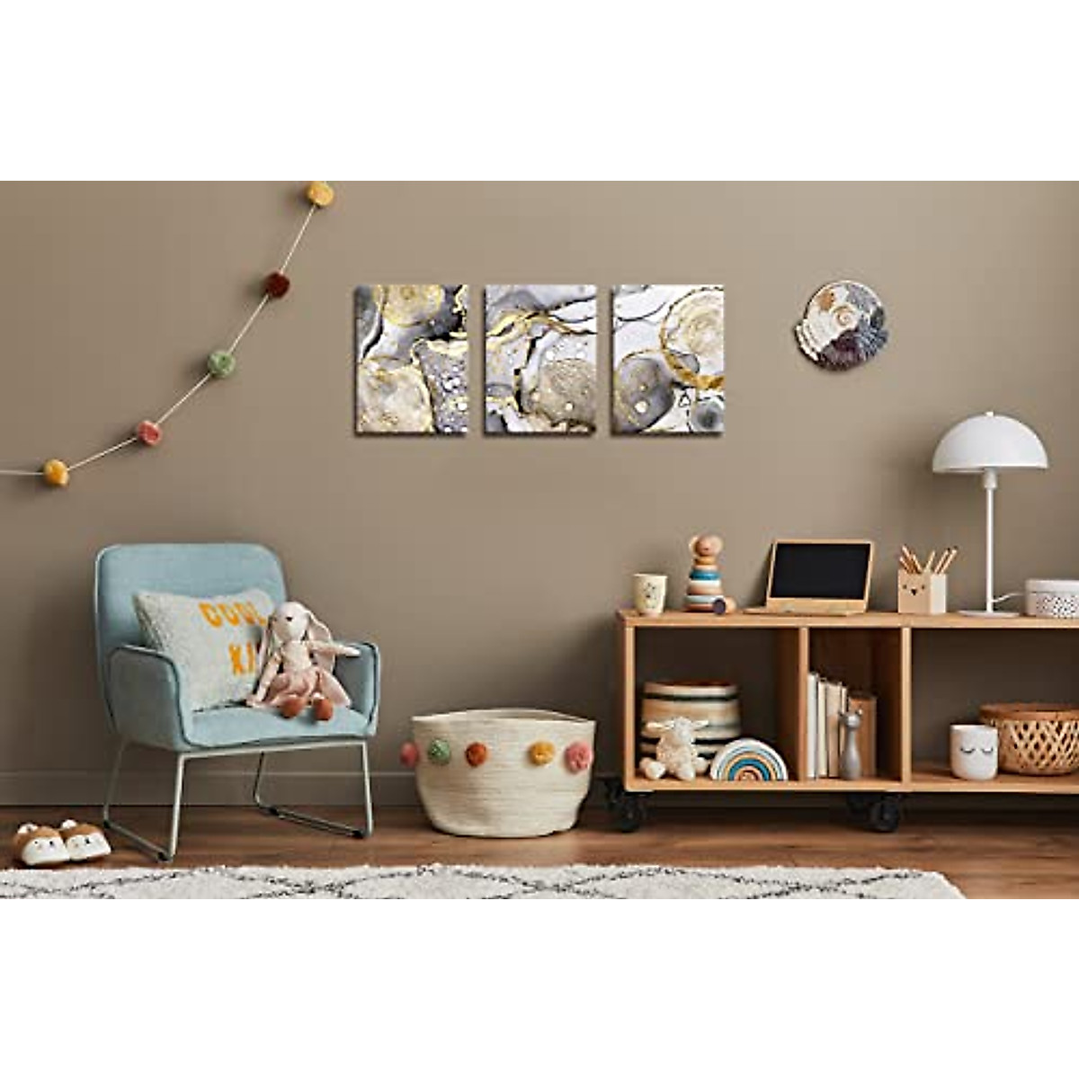 Gold Abstract Wall Art 3 Pieces Modern Framed Artwork Black and White Grey Gold Fluid Ink Annual Rings Pictures Canvas Prints Painting for Living Room Bedroom Kitchen and Office Wall Decor Home Decor