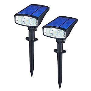 Solar Spot Lights Outdoor, SainSonic IP67 Waterproof Spotlights with a No Peeling Panel and Screwless Design for Long Life, LED Garden Wall Yard Pool Landscape Lighting, 700 Lumens Cool White, 2 Packs