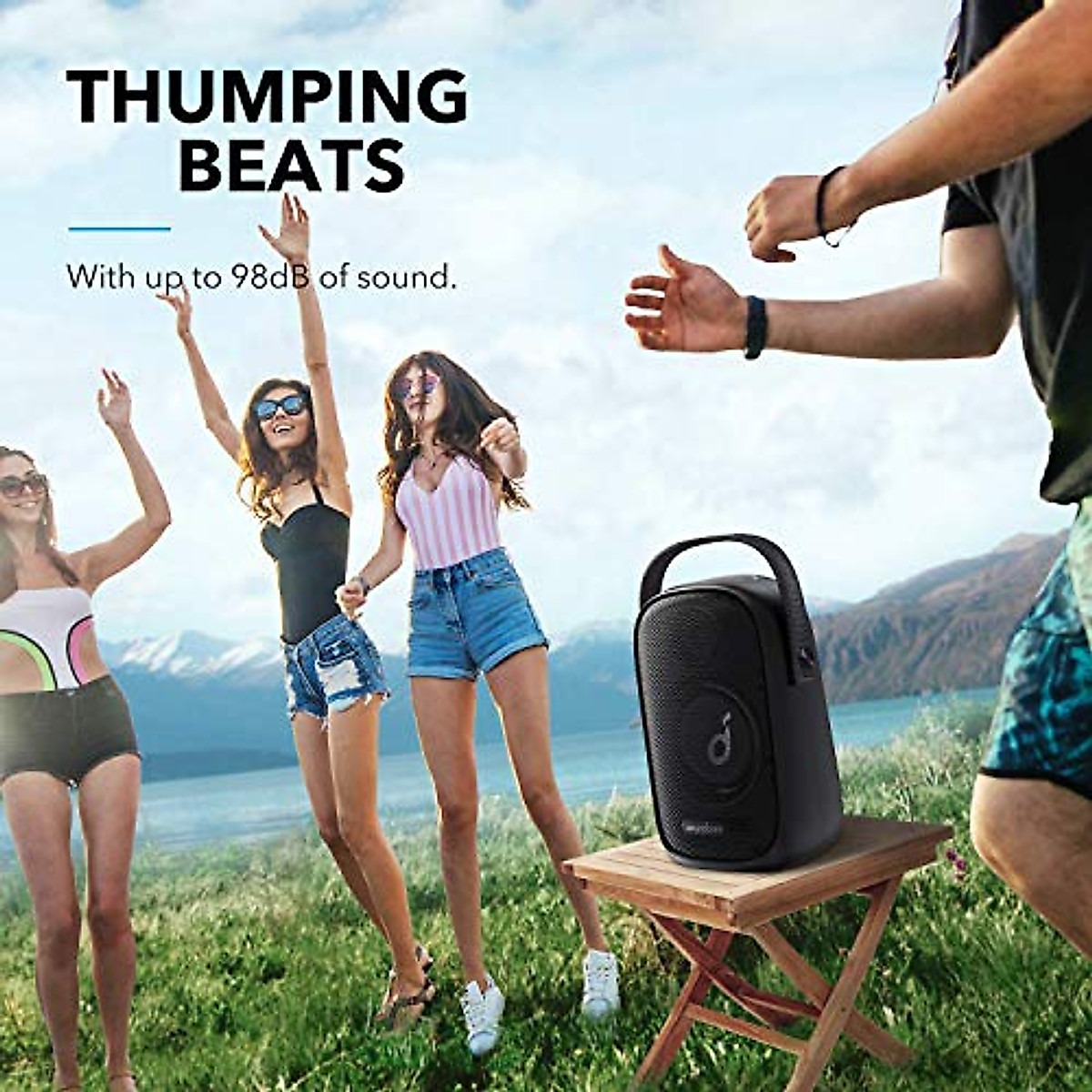 Soundcore Trance Go Outdoor Bluetooth Speaker with BassUp Technology, Sync 100+ Speakers, 24H Playtime, Waterproof, Custom EQ, App (Renewed)