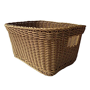 Cabilock Woven Storage Basket Large Storage Container with Handles Rustic Decorative Rattan Storage Basket for Laundry Bedroom Bathroom (Bottom 11.8x7.9x7.9 inch)