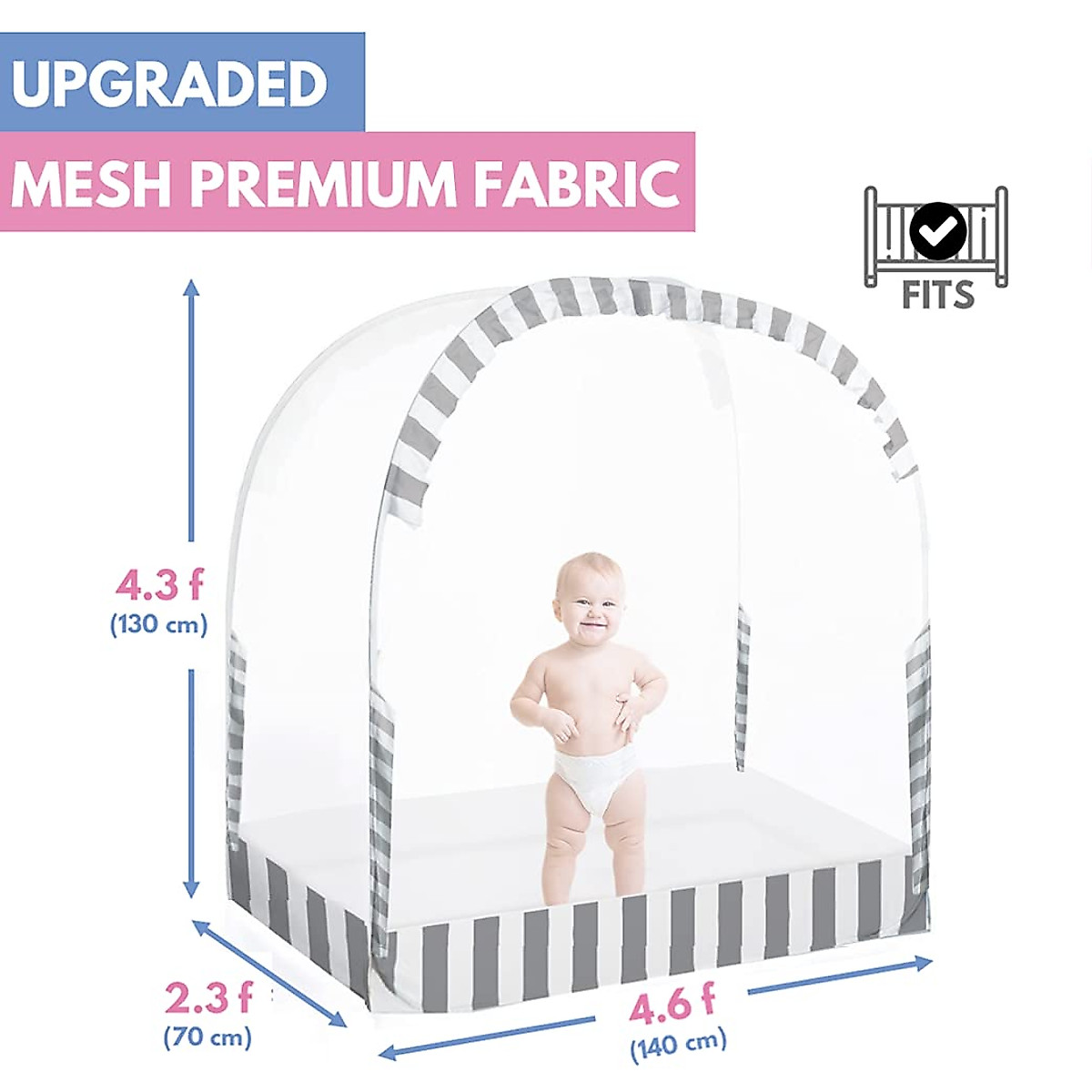 Baby Safety Pop up Crib Tent | Premium Crib Net to Keep Baby from Climbing Out | Upgraded Mesh Fabric | Protect Your Baby from Falls | Unisex Infant Crib Tent Net