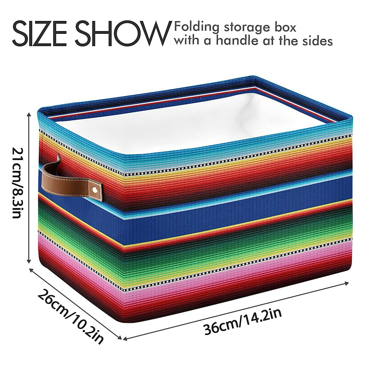 JUMBEAR Mexican Serape Blanket Stripes Rectangular Storage Bin 1 Pack, Collapsible Organizer Canvas Storage Basket with Handles for Closet, Office, Nursery, Home Decor