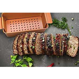Volar Non-Stick Meatloaf Pan 2-Piece Healthy Meatloaf Pan Set Copper Coating With Removable Tray Drains Grease