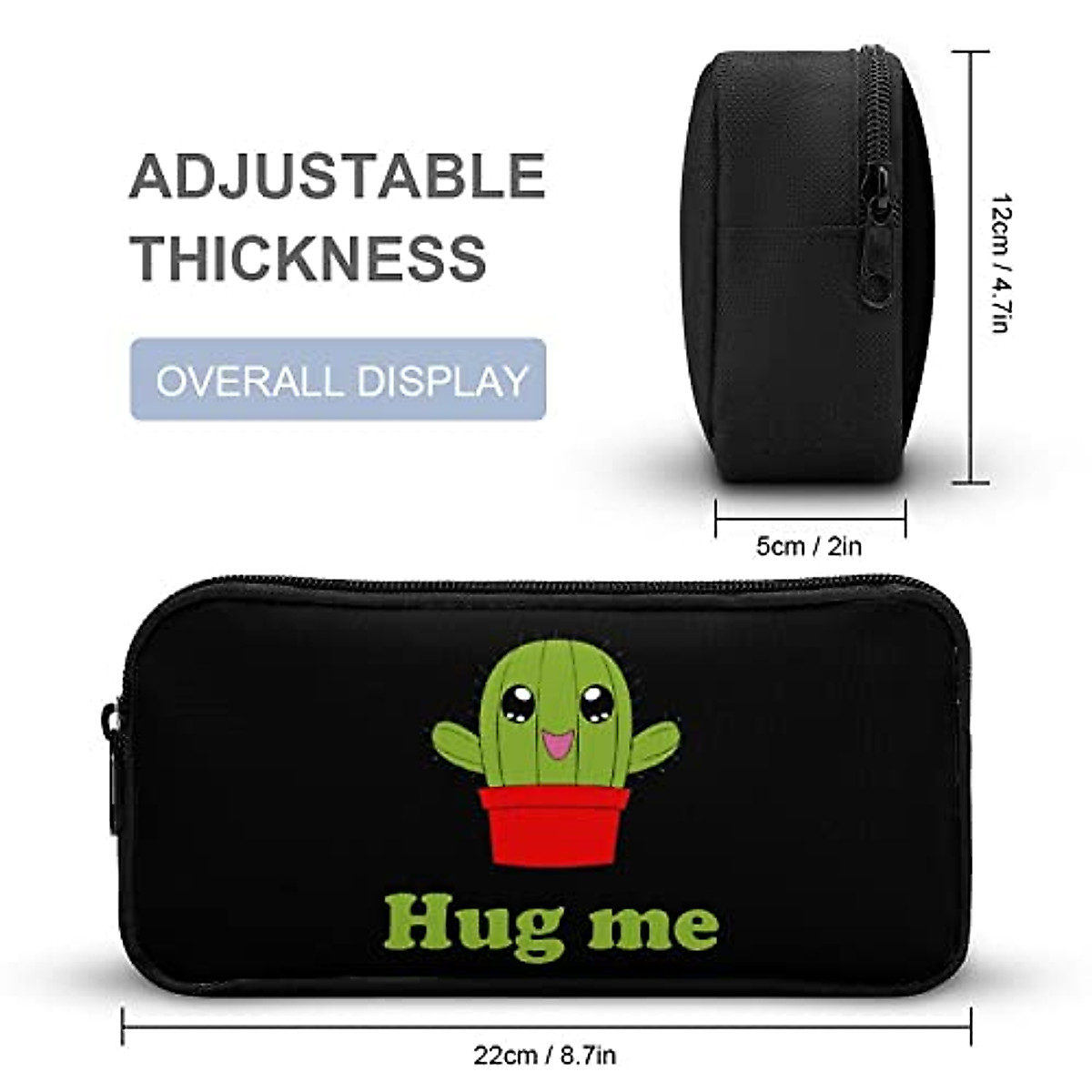 Cute Cactus Hug Me Teen Adult Pencil Case Large Capacity Pen Pencil Bag Durable Storage Pouch
