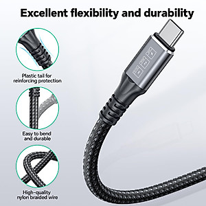 ZDD Thunderbolt 4 Cable 6FT, 240W Charging USB C to USB C Cable, Thunderbolt Certified Compatible with Type-C Power Charging MacBooks, iPad Pro, Hub, Docking, and More, Black