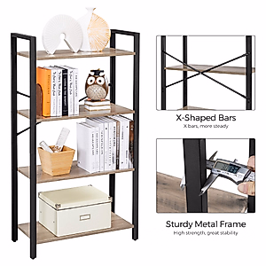 VASAGLE 4-Tier Tall Bookshelf, Bookcase with Steel Frame, Book Shelf for Living Room, Home Office, Study, 11.8 x 25.9 x 47.2 Inches, Industrial Style, Greige and Black ULLS060B02