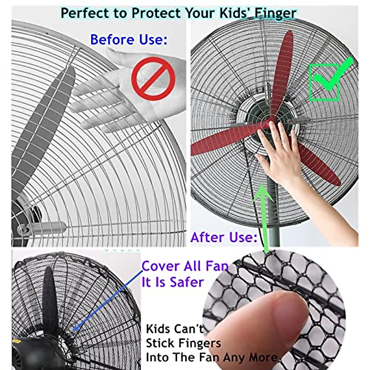 24 Inch Fan Cover, 2 PACK 24" Pedestal Fan Dustproof Cover for Kids Children Finger Protection,Fan Mesh Cover for 24~26 in Stand Up Round Fan for Garden Home Office Shop Playground,Washable,Reusable