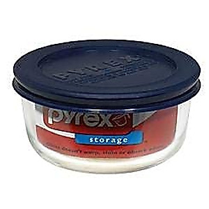 Pyrex Storage 2-Cup Round Dish, Clear with Blue Lid Case of 6 Containers