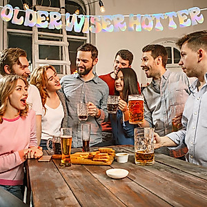 BEISHIDA Iridescent Glitter Older Wiser Hotter Banner -NO DIY - Pre-Strung Birthday Banner Decoration for 40th 50th 60th 70th 80th Women Funny Cute Birthday