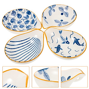 BESTonZON 4pcs Ceramic Spoon Rest Small Sauce Dish Spatula Ladle Holder Tea Bag Saucer Soy Dishes Dipping Bowls for Kitchen Stove Coffee Bar Accessories