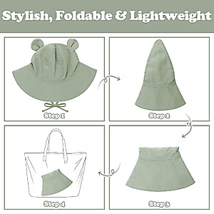 Baby Hats 0-6 Months Baby Boy Sun Hat Bear Ears Infant Sun Hat Beach Infant Hats for Girls Cute Infant Bucket Hat Green