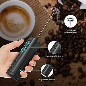 Milk Frother Handheld, COKUNST Battery Operated Milk Frother for Matcha Coffee, Electric Drink Mixer Portable Mini Foam Maker for Frappe, Hot Chocolate, Cappuccino and Latte, No Stand, Black