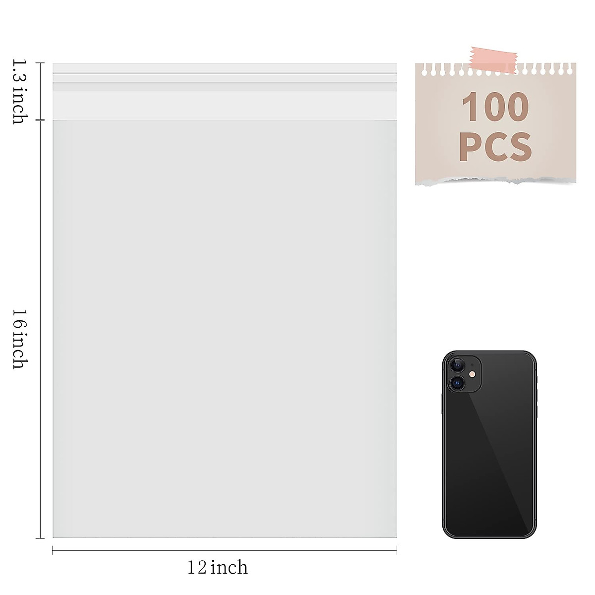 Nistar 100 Count 12x16 inches Cellophane Plastic Shirts Bags, Resealable Self Sealing Cello Bags for Clothing & T Shirts, Shoes, Jeans, Hoodies, Sweater, Dress, Gift Packaging on Retail