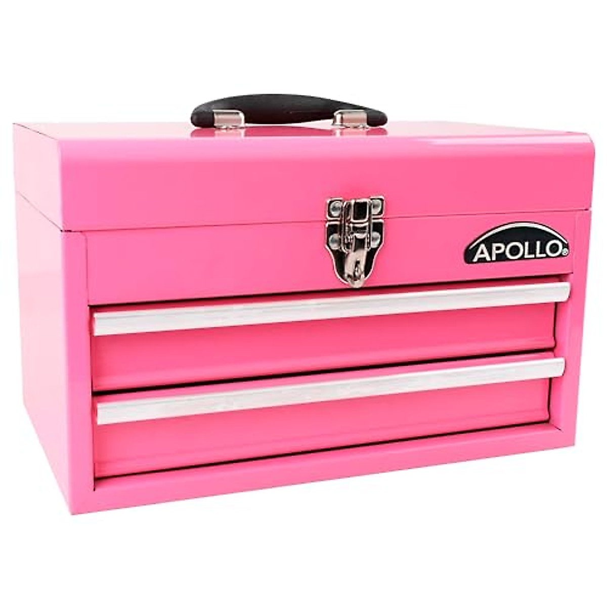 Apollo Tools 14 Inch Steel Tool Box with Deep Top Compartment and 2 Drawers in Heavy-Duty Steel With Ball Bearing Opening and Powder Coated Finish - Pink Ribbon - Pink - DT5010P