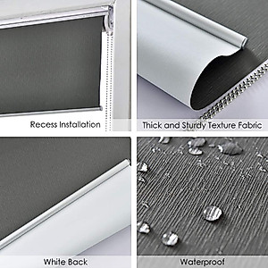 100% Blackout Window Roller Shades, Striped Jacquard Blinds with Thermal Insulated, Roll up and down shades, Easy Installation for Home and Office(35 x 72 inches, Dark Grey)