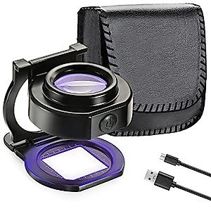25X Loupe Magnifier Mini Rechargeable Foldable Pocket Magnifier Zinc Alloy Magnifying Glass Illuminated Handhold Magnifier for Jewelry Textile Currency Coins Stamps Circuit Board Gems