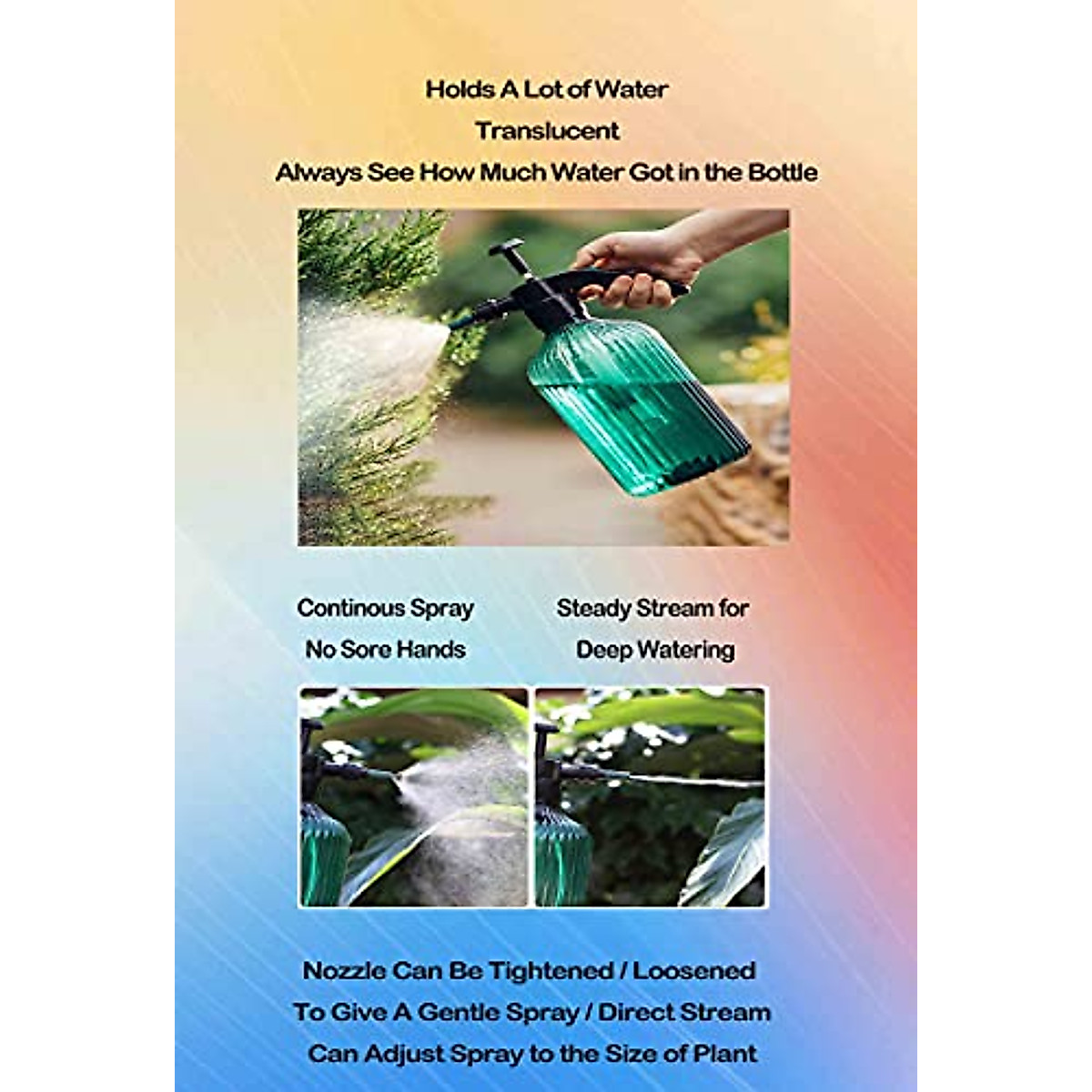 HIOVIOSS 2L Large Green Plants Mister Spray Bottle Handheld Pump Sprayer Retro House Watering Mist for Indoor Garden Care